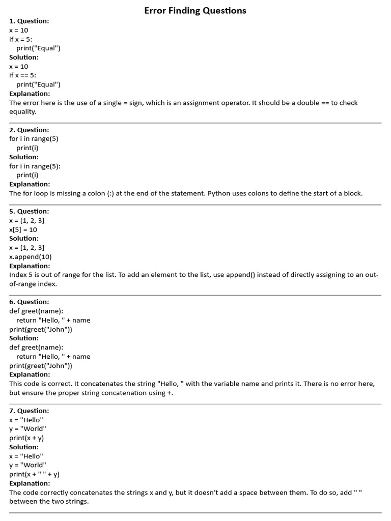 Error Questions and Solution PDF | PDF | Parameter (Computer ...