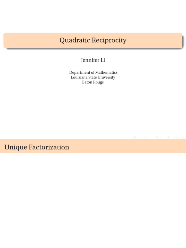 Quadratic Reciprocity 1 Pdf Factorization Number Theory