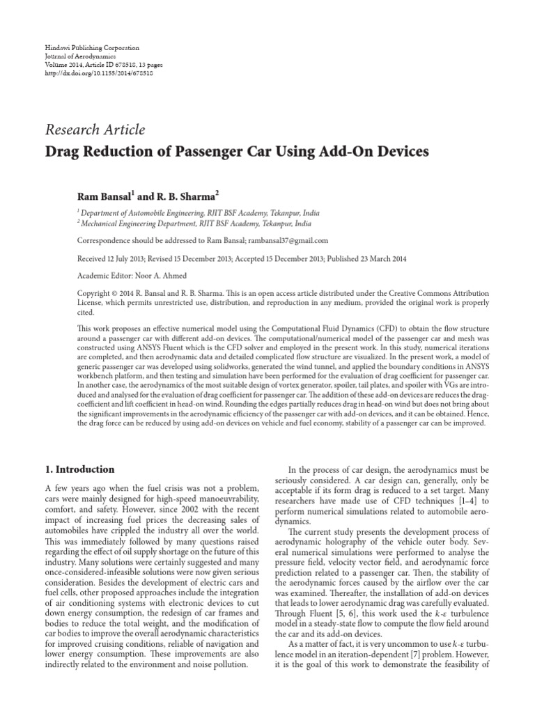 Drag Reduction of Passenger Car Using Add-On Devic | PDF | Drag ...