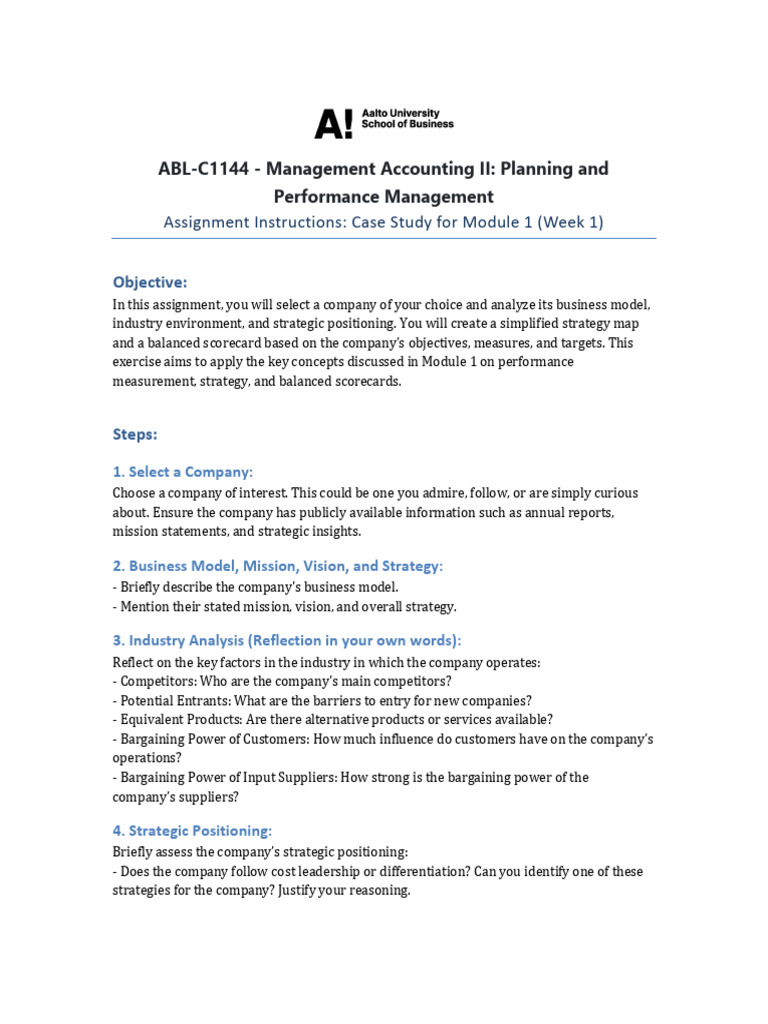 Week1 Case Study Instructions | PDF | Business Model | Business