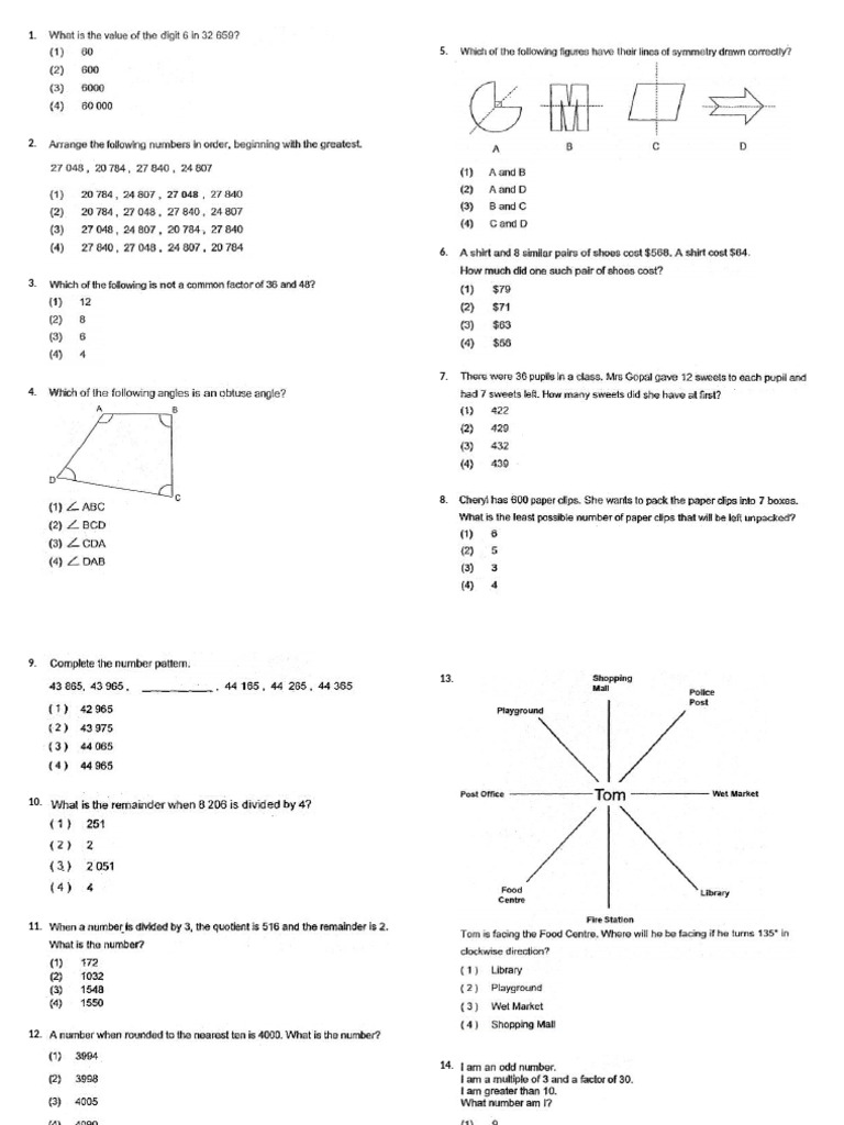 Latihan SA1 Math P4 | PDF