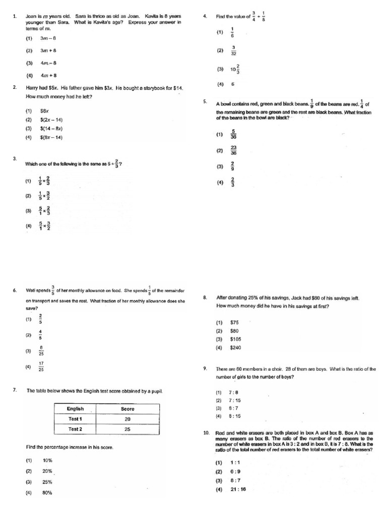 Latihan SA1 Math Paper 1 P6 | PDF