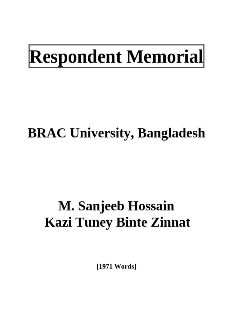 BRAC University - Respondent Memorial | PDF | International Criminal Court | Treaty
