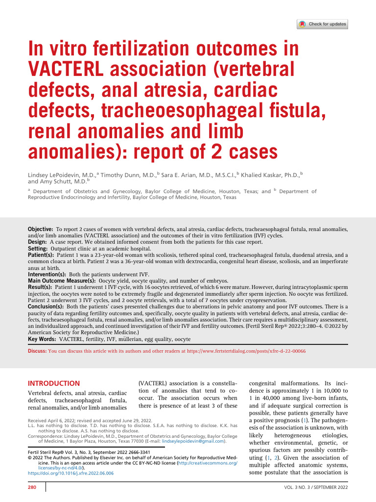 Strong in Vitro Fertilization Outcomes in VACTERL | PDF | In Vitro ...