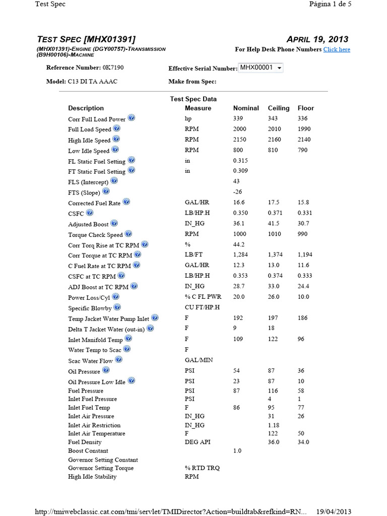 TMI 2- Motor C13 - MHX01391 - Equipo 16M | PDF | Engines | Horsepower