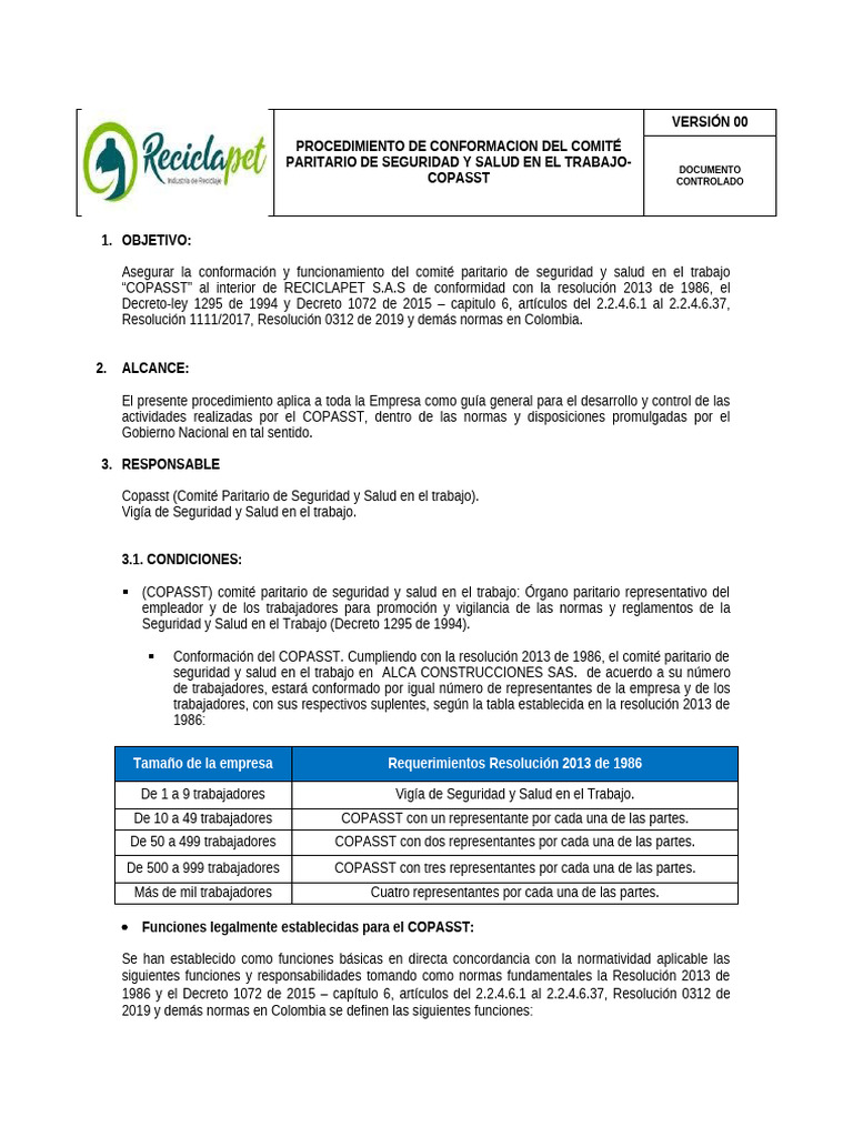 Conformación del COPASST en Colombia | PDF | Seguridad y salud ...