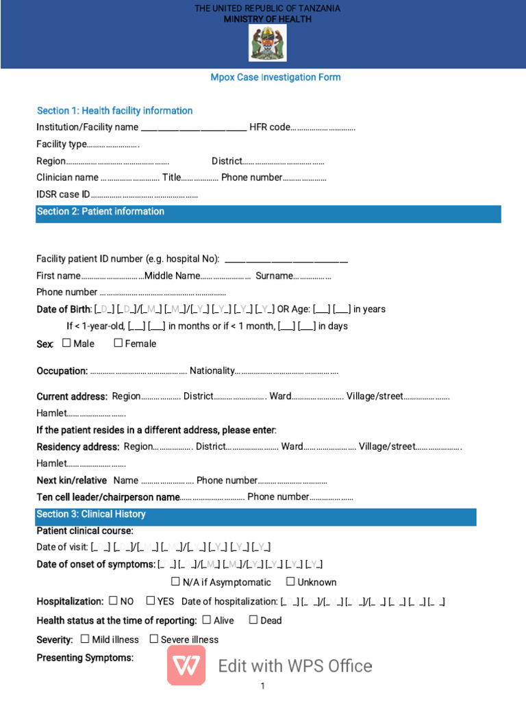 Mpox Case Investigation Form | PDF | Medicine | Health Care