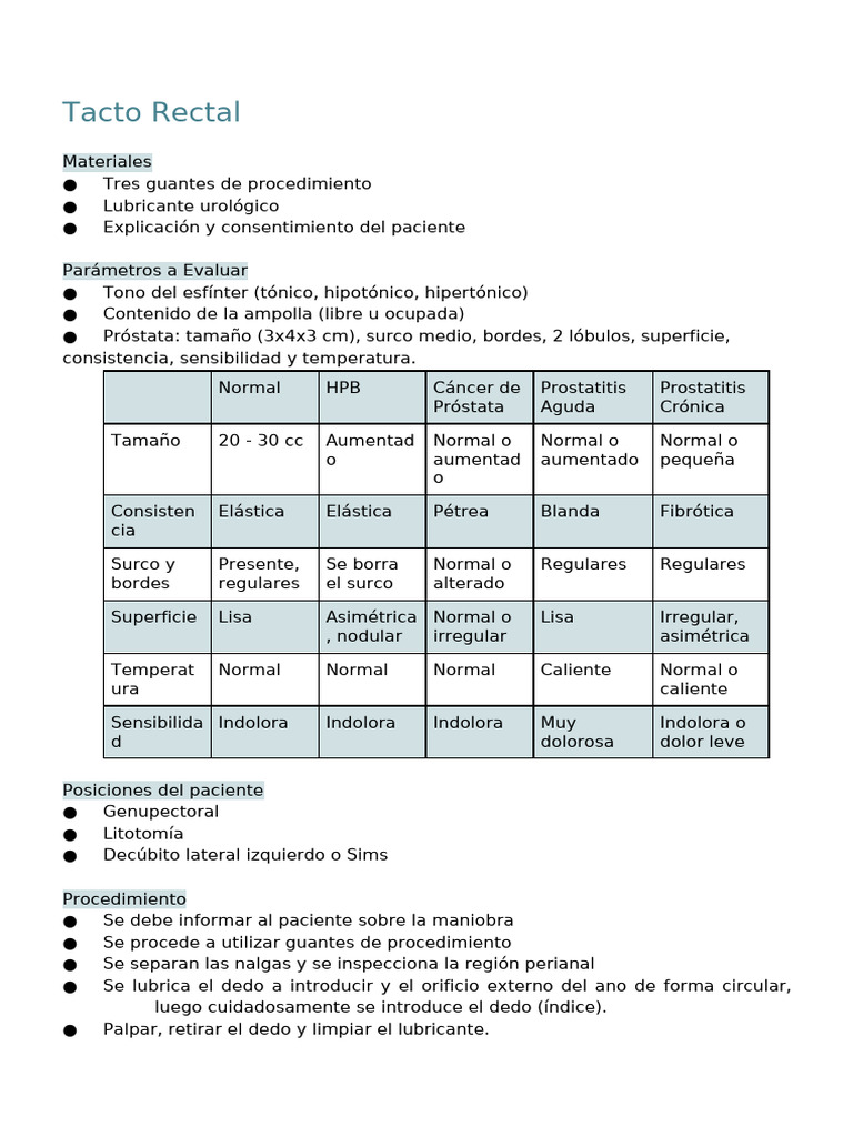 Tacto Rectal Descripción | PDF
