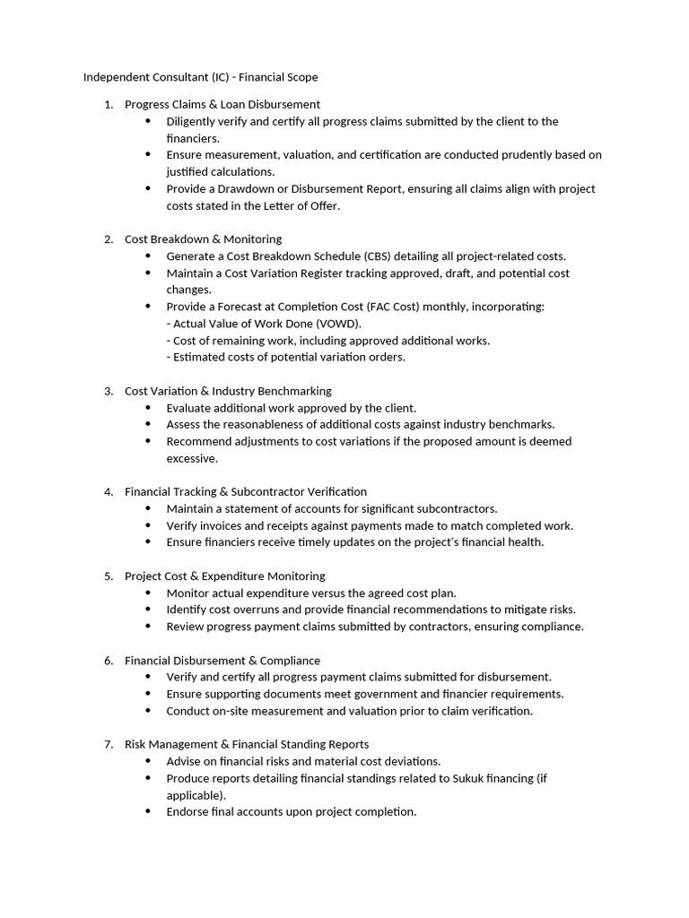 Independent Consultant Financial Scope | PDF