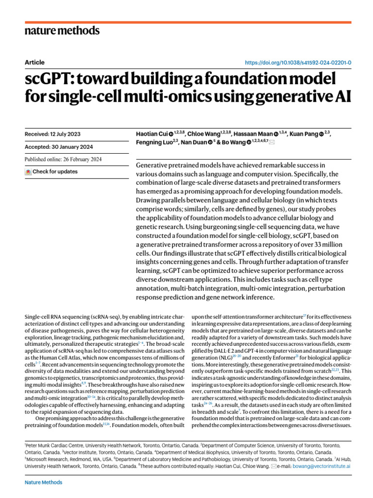 SCGPT Toward Building A Foundation Model For Single Cell Multi Omics Using Generative Ai | PDF ...
