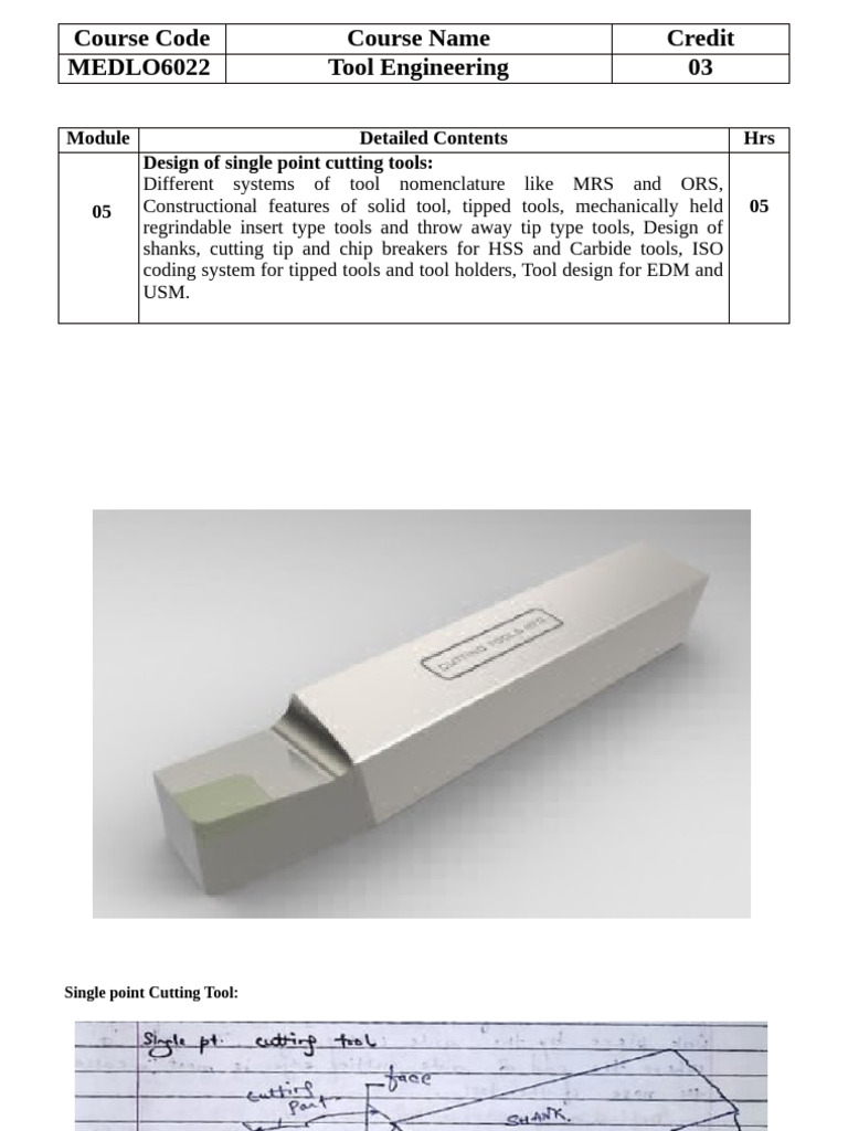 Tool Engineering (Module No.5 Design of Single Point Cutting Tools ...