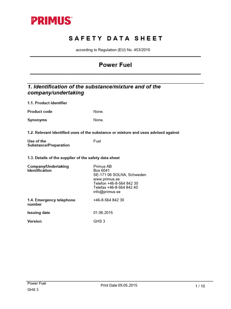 Primus Bensin | PDF | Occupational Safety And Health | Safety