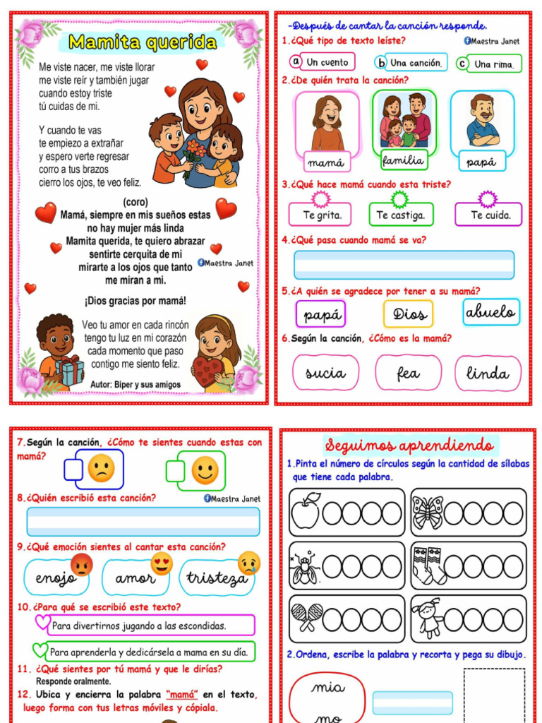 Ficha - Mamita Querida - Priemr Grado | PDF