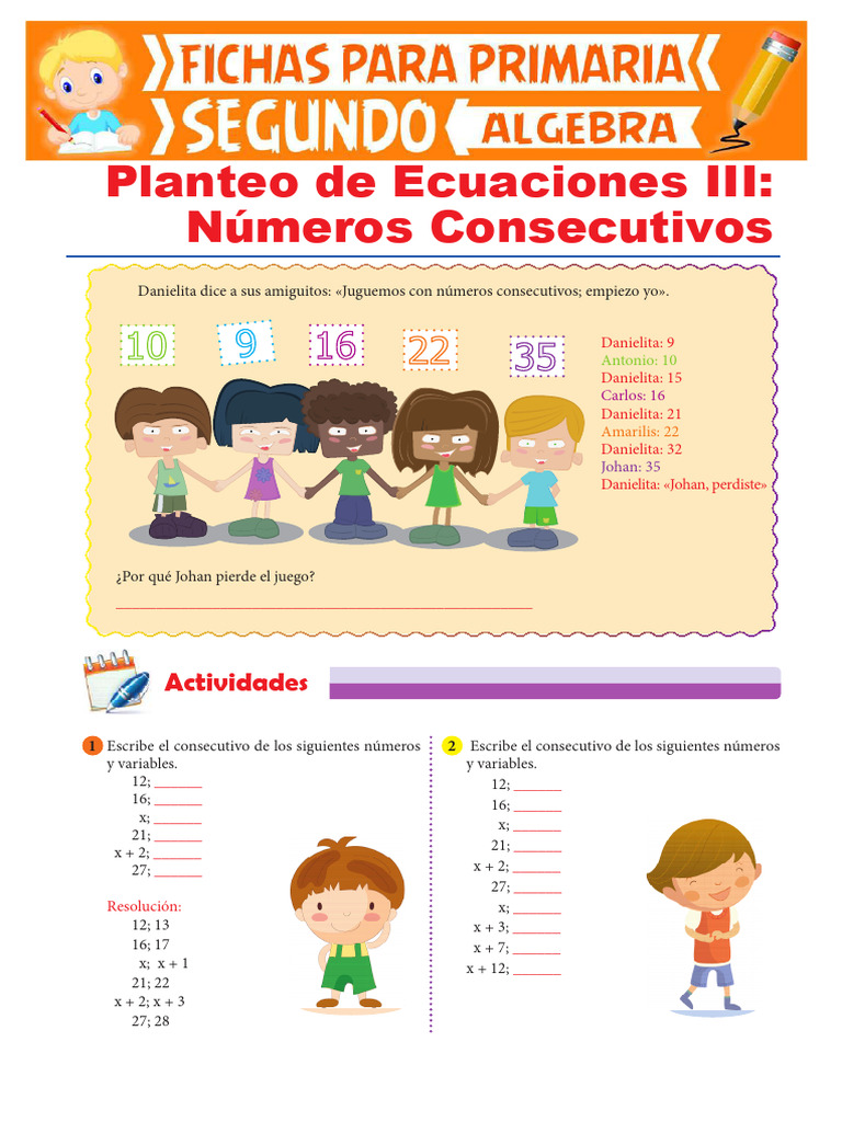 Planteo de Ecuaciones Con Números Consecutivos para Segundo de Primaria ...