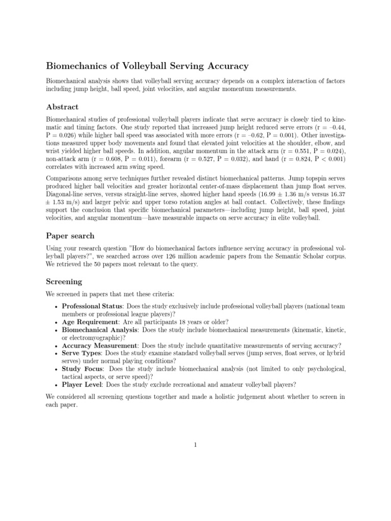 Elicit - Biomechanics of Volleyball Serving Accuracy - Report | PDF ...