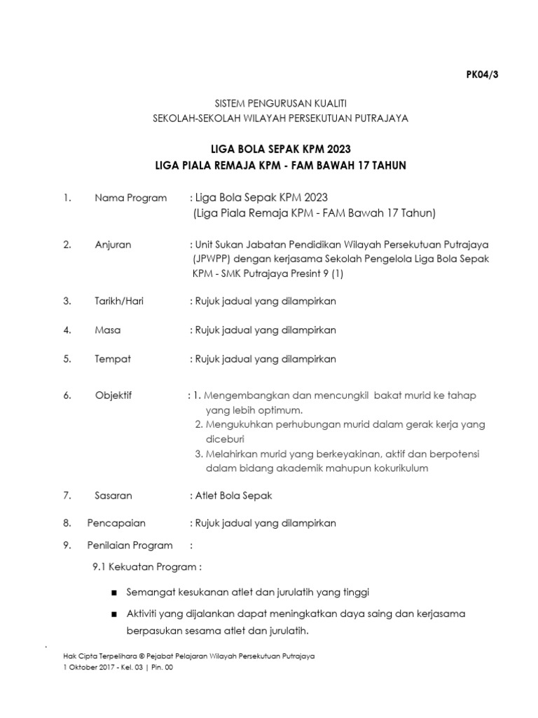 Dokumentasi Liga Bola Sepak KPM | PDF