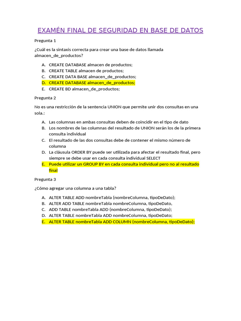Examén Final de Seguridad en Base de Datos | PDF | Servidor SQL de Microsoft | SQL
