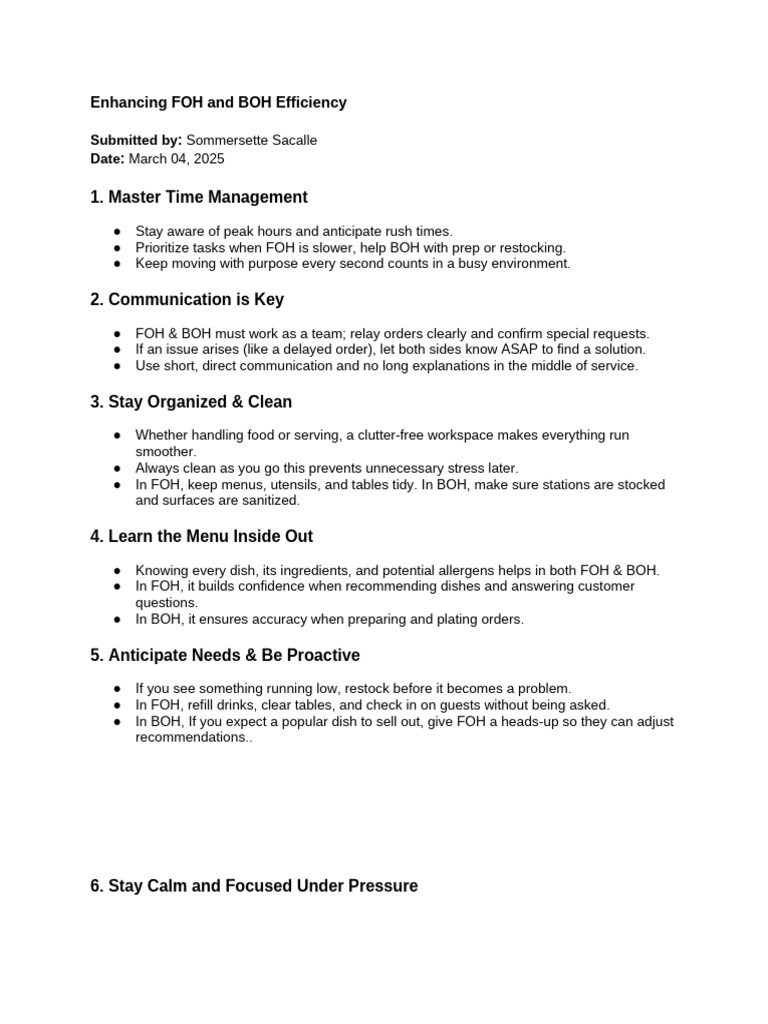 Enhancing FOH and BOH Efficiency | PDF