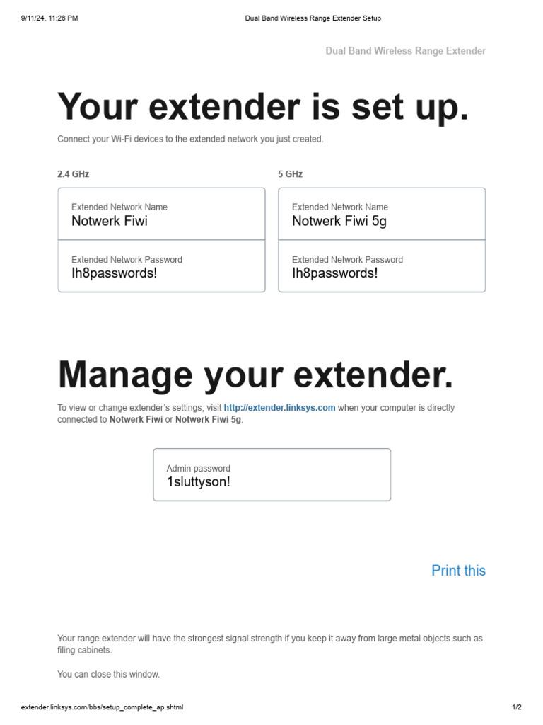 Dual Band Wireless Range Extender Setup | PDF