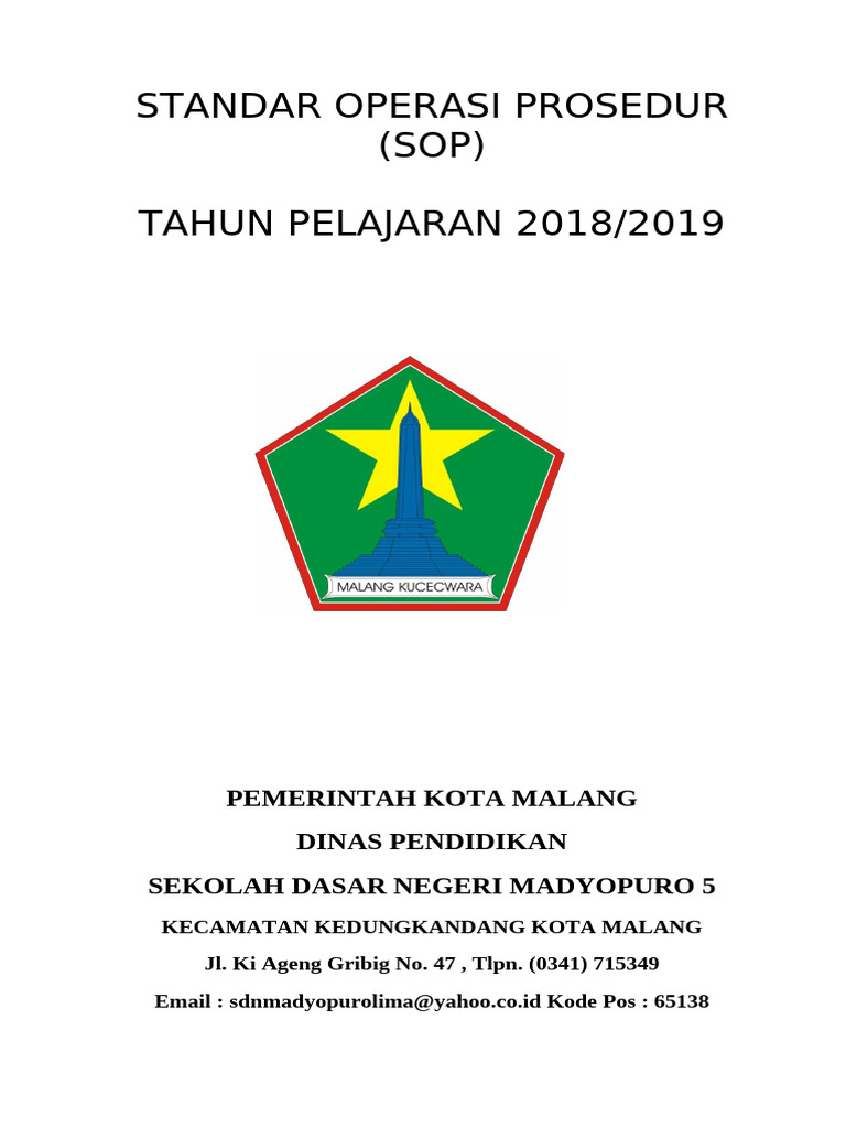 Cover SOP Sekolah Dasar Madyopuro 5 | PDF
