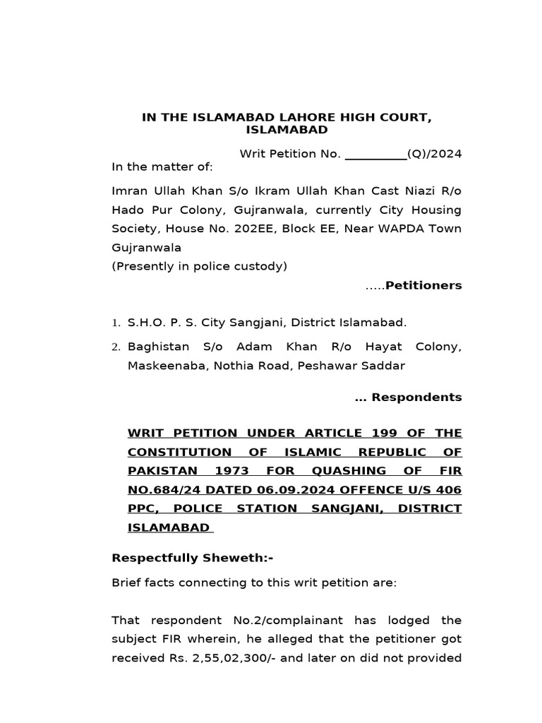Quashing FIR 684/24: Writ Petition 2024 | PDF | Affidavit | Justice