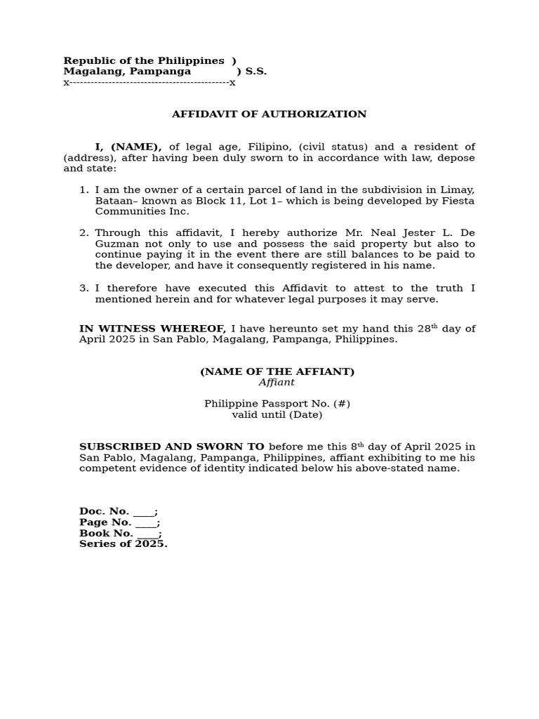 Affidavit, Authorization | PDF