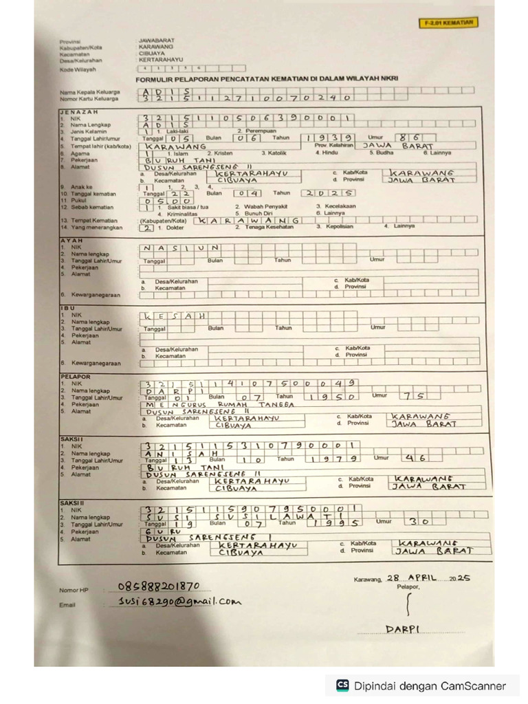 formulir akta kematian a.n adis | PDF