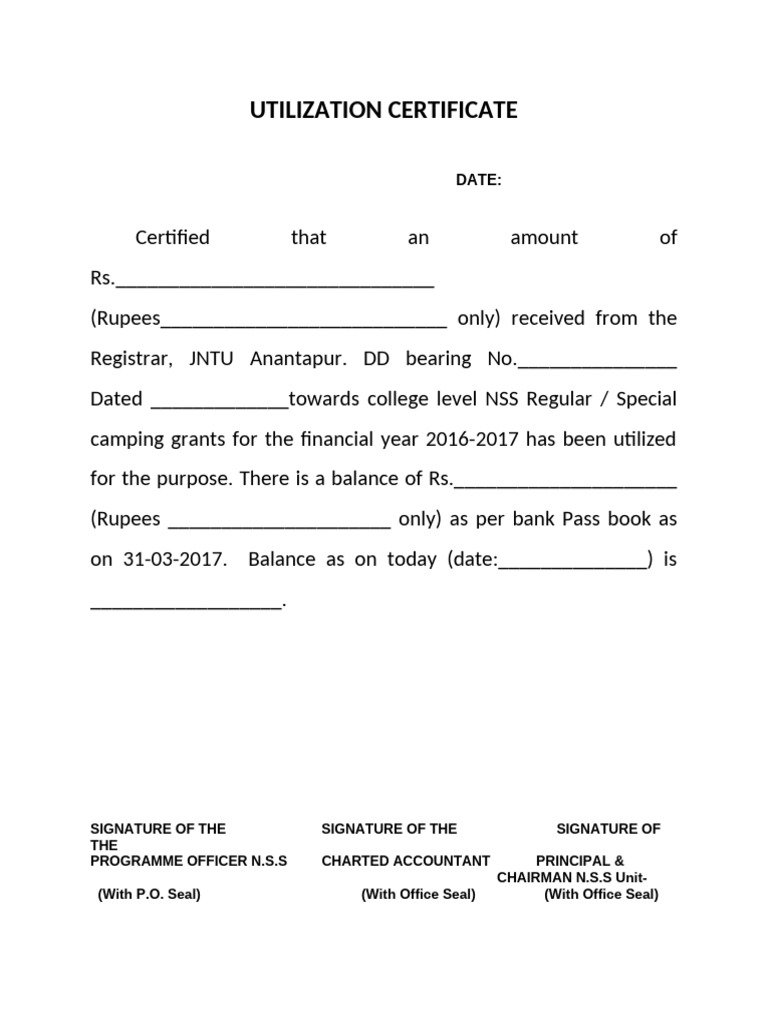 UNITS Utilization Certificate | PDF