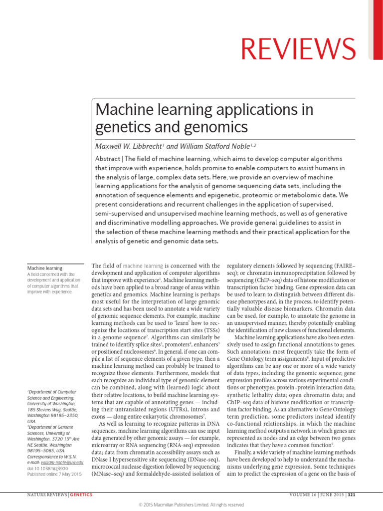 Machine Learning in Genomics Analysis | PDF | Machine Learning | Gene