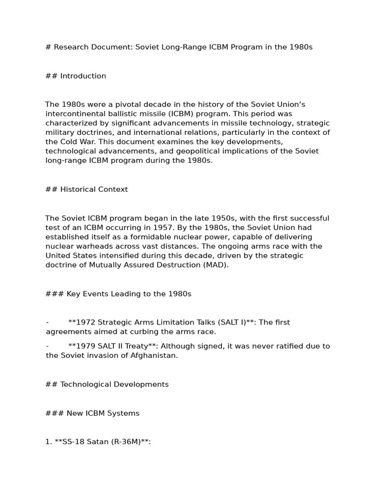 SOVIET ICBM RESEARCH DEVELOPMENT IN COLD WAR | PDF | Intercontinental ...