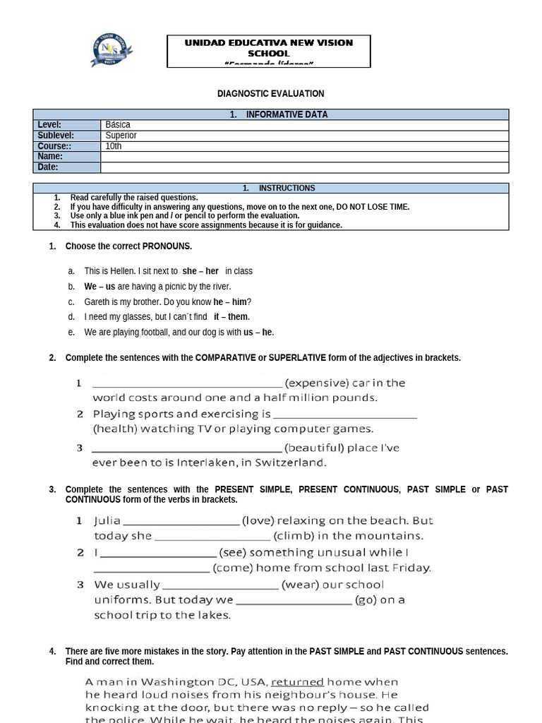 10th Grade English Diagnostic Evaluation | PDF