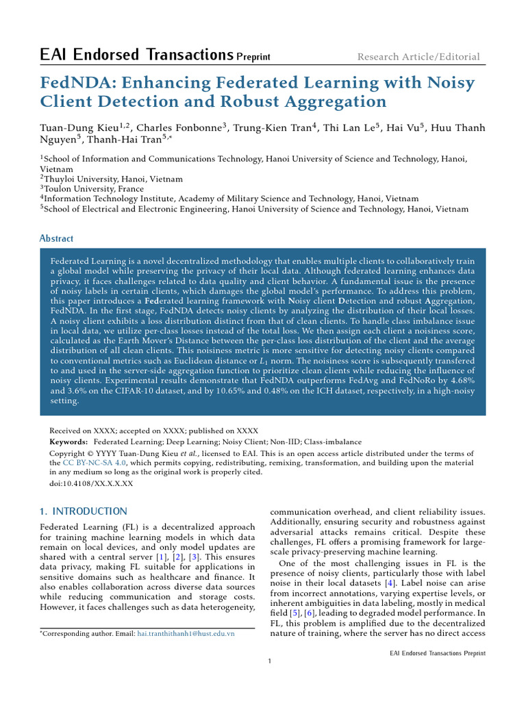 FedNDA EAI Endorsed Transactions On Industrial Networks and Intelligent Systems | PDF ...