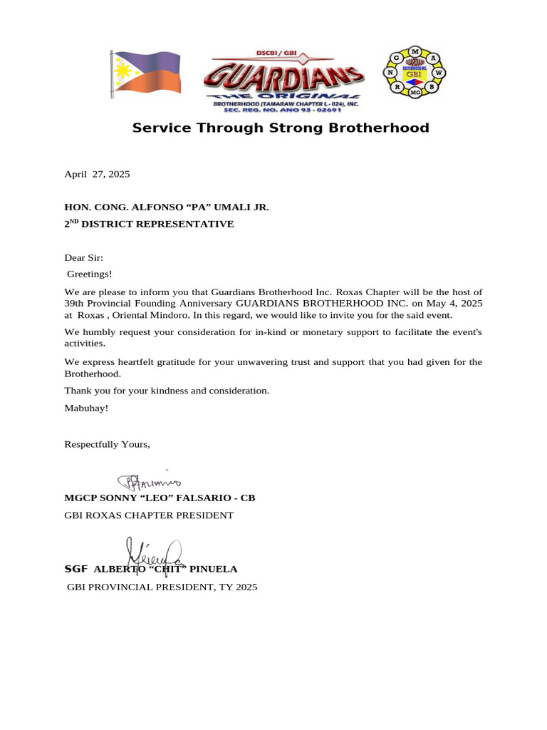 Invitation and Solicitation Letter 39TH Founding Anniv2025 | PDF ...