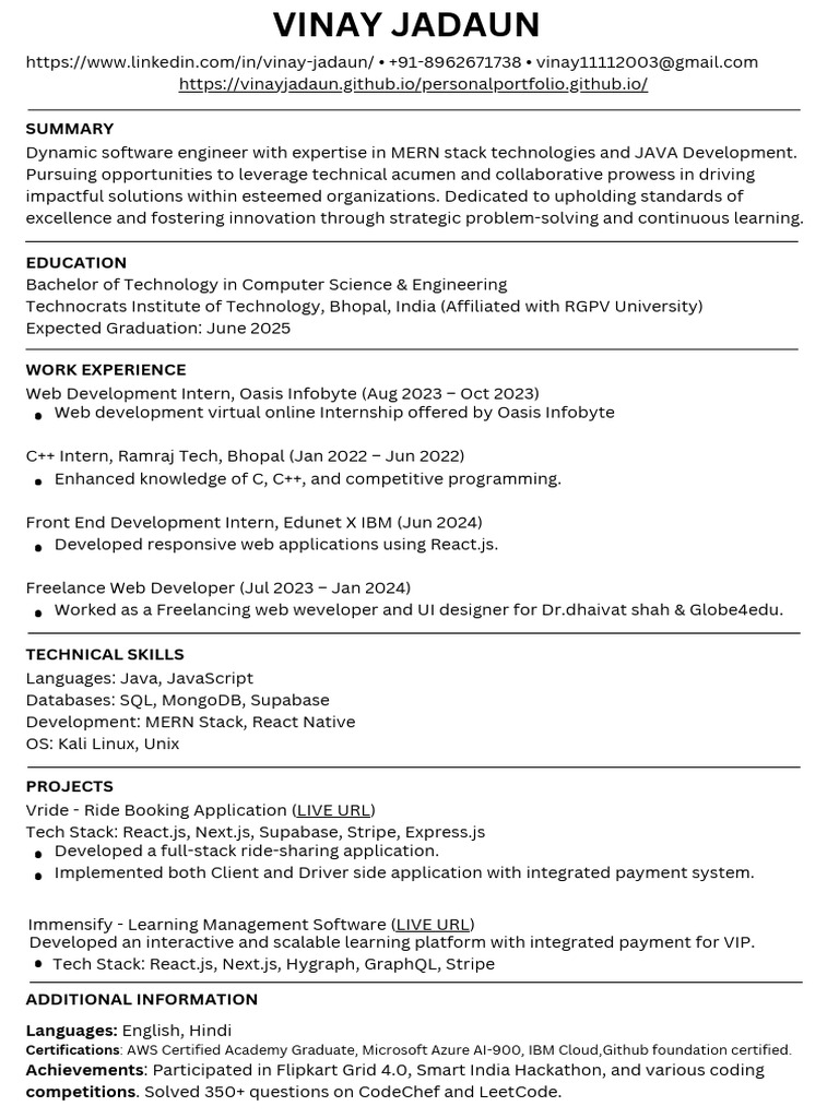 Vinay Jadaun Resume | PDF