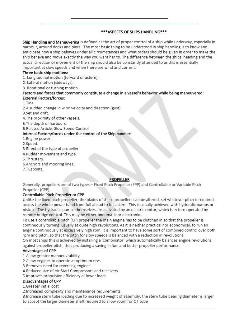 Ship Handling Note Day 1 | PDF | Propeller | Anchor