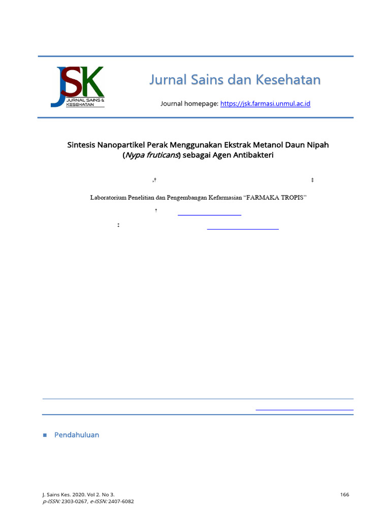 HTTPS://JSK - Jurnalfamul.com/ Jurnal Sains Dan Kesehatan (J. Sains Kes.) JSK Vol. 2 No. 3 (2020 ...
