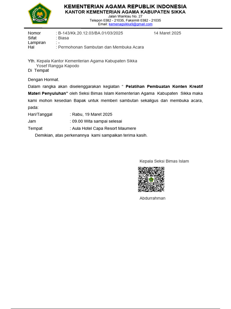 Permohonan Sambutan dan Membuka Acara | PDF