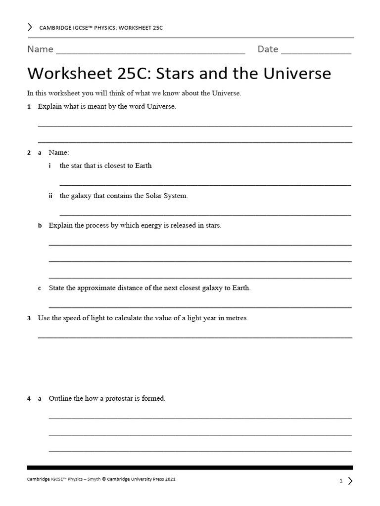 Igcse Physics 3ed TR Ws 25c | PDF | Stars | Galaxy