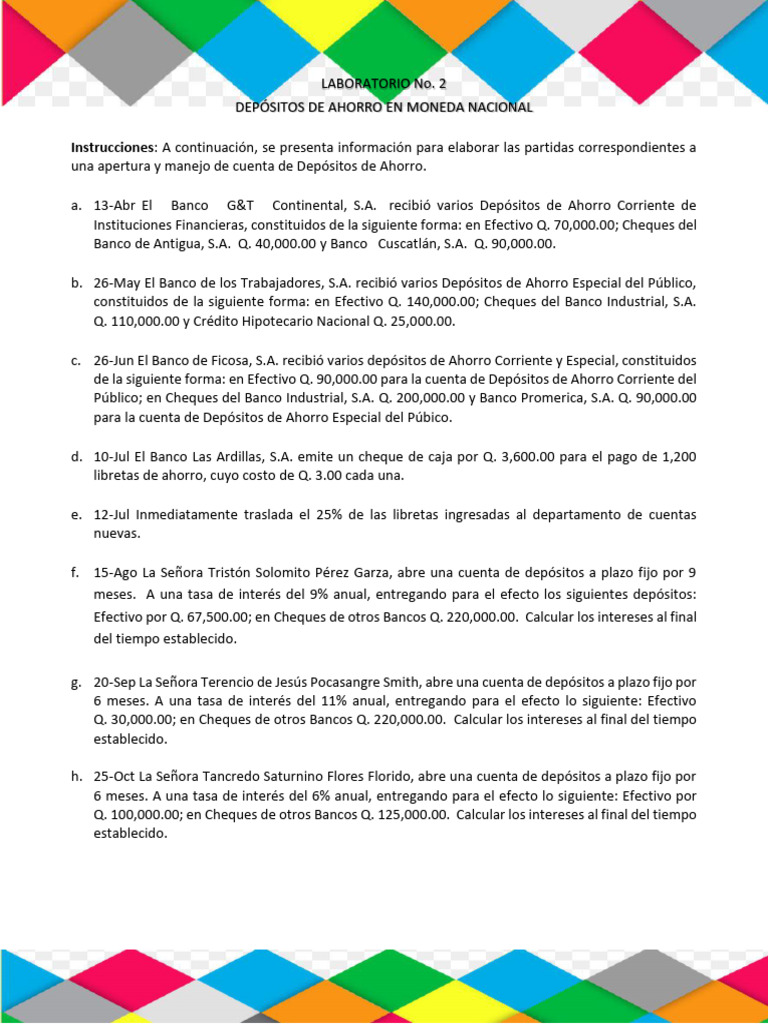 Lab No. 2 Depósito de Ahorro (MN) | PDF