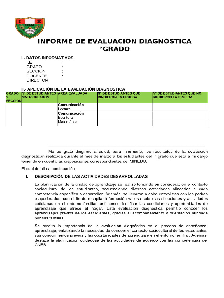 INFORME DE LA EVALUACION DIAGNOSTICA - 2025 (1) | PDF | Evaluación | Comunicación