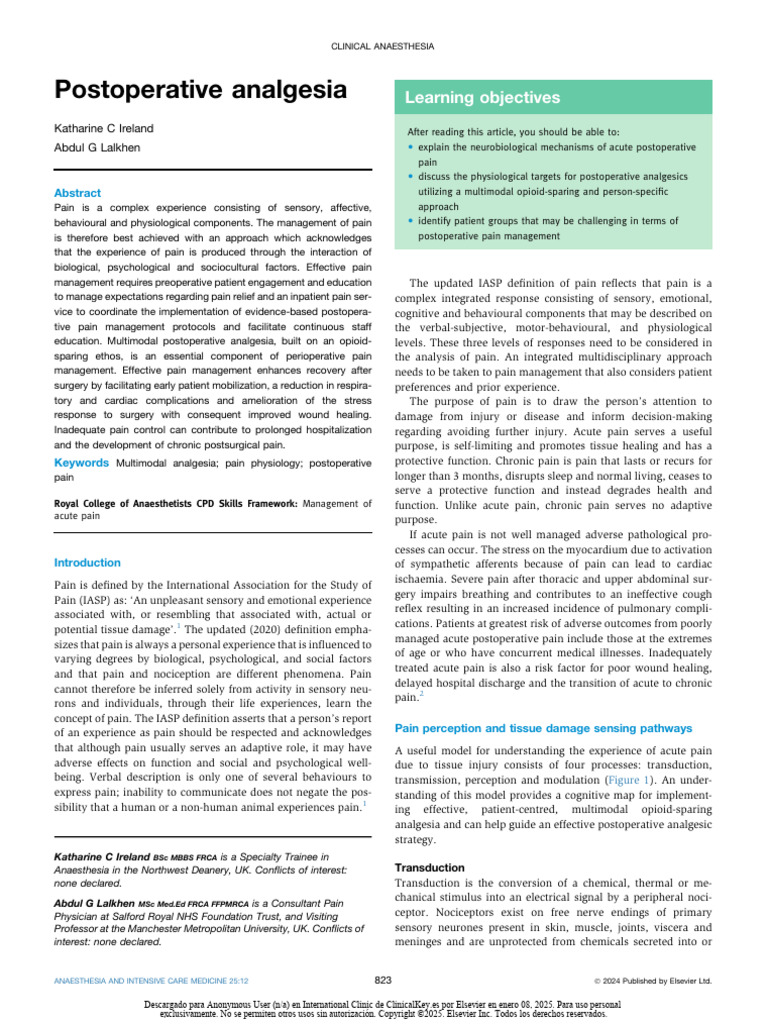 Multimodal Postoperative Pain Management | PDF | Opioid | Analgesic