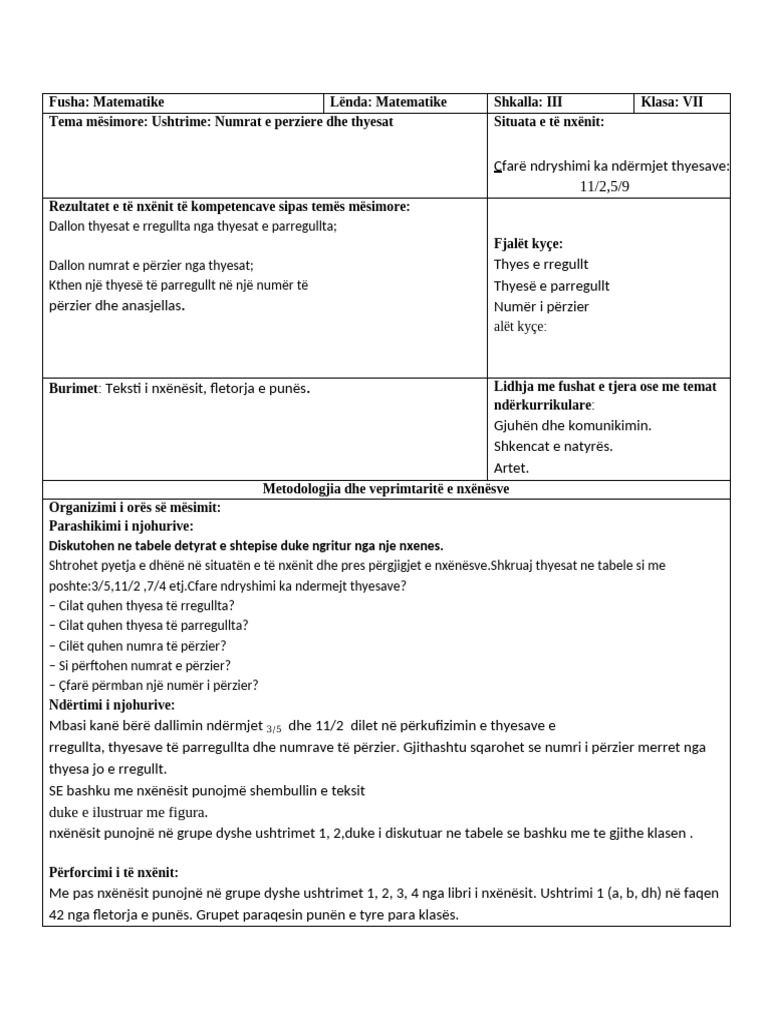 Dit Mat 7 Ushtrime Numrat e Perziere | PDF