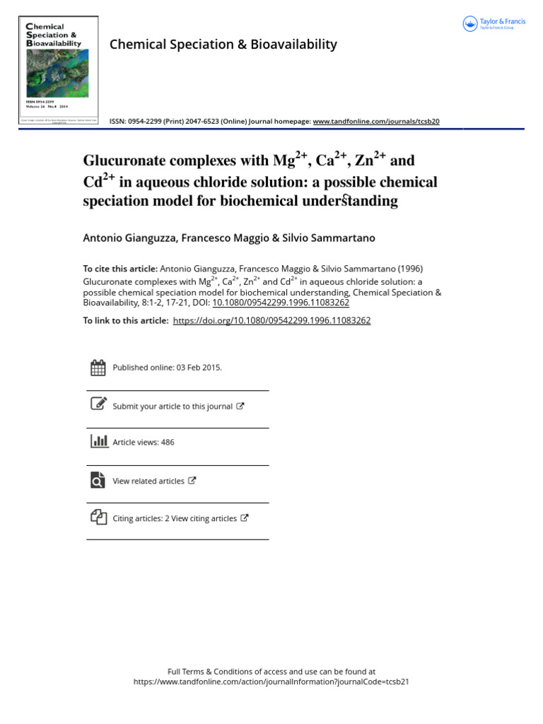 Glucuronate Complexes With Mg2 Ca2 Zn2 and Cd2 in Aqueous Chloride Solution A Possible Chemical ...