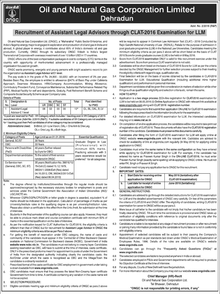 ONGC Advertisement for ALA | PDF