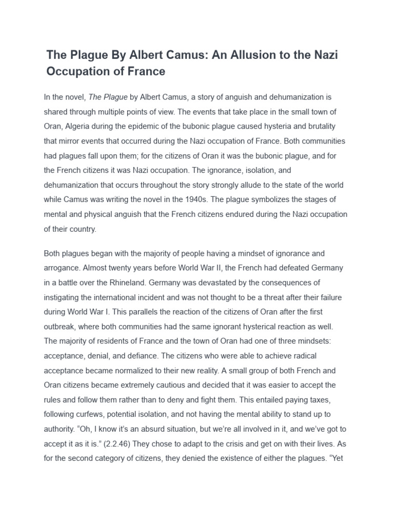 The Plague by Albert Camus - An Allusion To The Nazi Occupation of ...