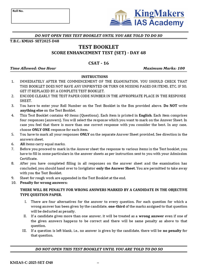 Upsc Set Day 48 Ques Csat - 16 | PDF