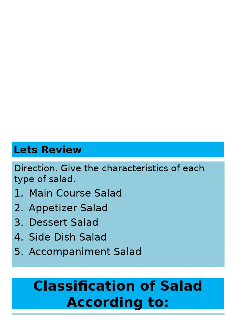 Classification of Salads According To Ingredients Used | PDF