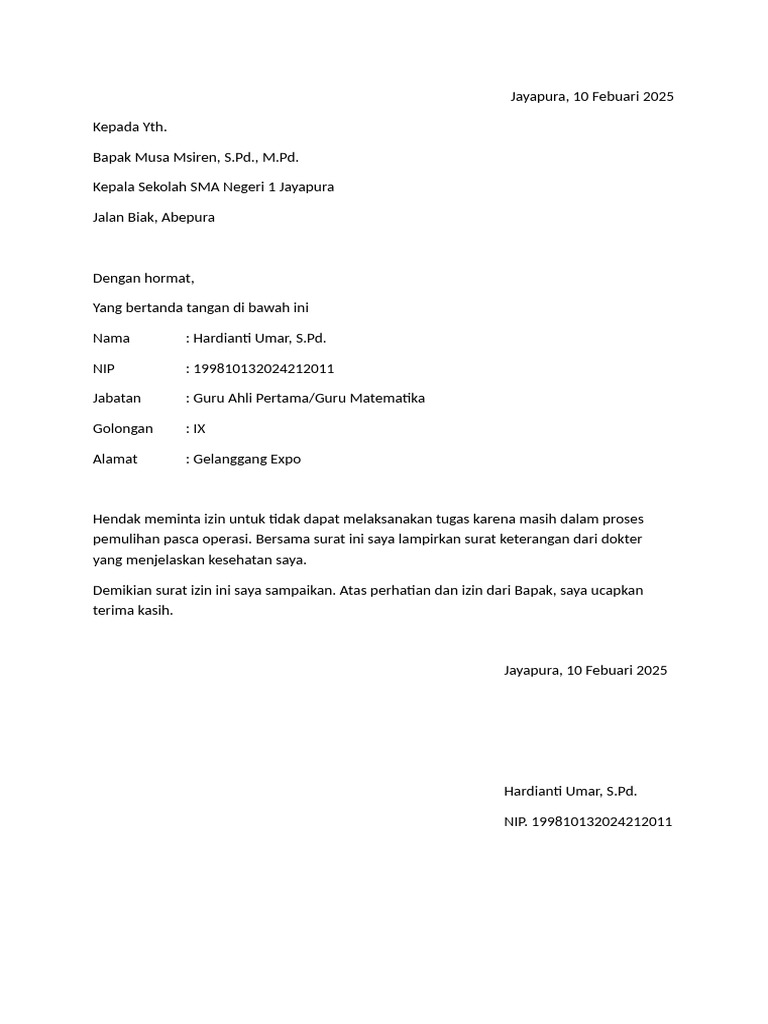 Surat Izin Hardianti | PDF