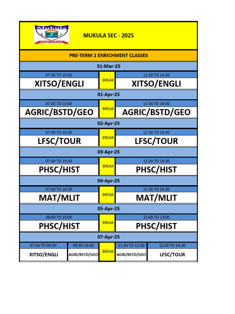 2025 Pre-Term 2 Shool Holiday Classes | PDF
