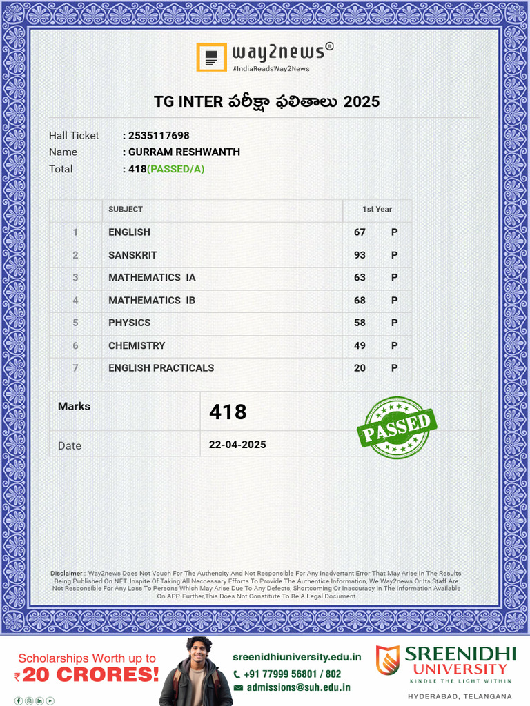 TG Inter Marks Memo | PDF
